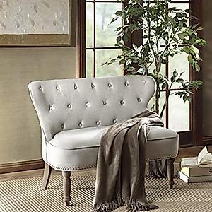 Madison Park Stanford Accent Loveseat - Solid Wood, All Foam Two Seat Settee - Tan Mid-Century Style Two Seat Sofa - 1 Piece Retro Accent Love Seat for Living Room, See Below