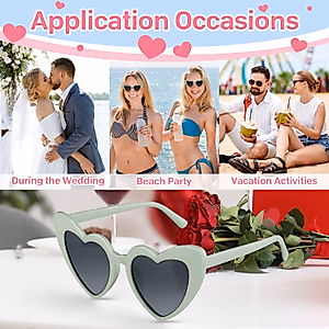 BOUBONI 12 Pack Green Heart Sunglasses Vintage Heart Shaped Glasses Bulk Bachelorette Sunglasses for Women Wedding Party Supplies Favor