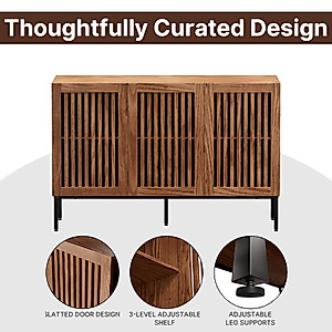 BVIUNTWO Storage Cabinet,47.2" Farmhouse Buffet Cabinet with Metal Base and Adjustable Shelves,Sideboard Coffee Bar Cabinet with 3 Doors for Kitchen,Dining Room,Living Room,Brown