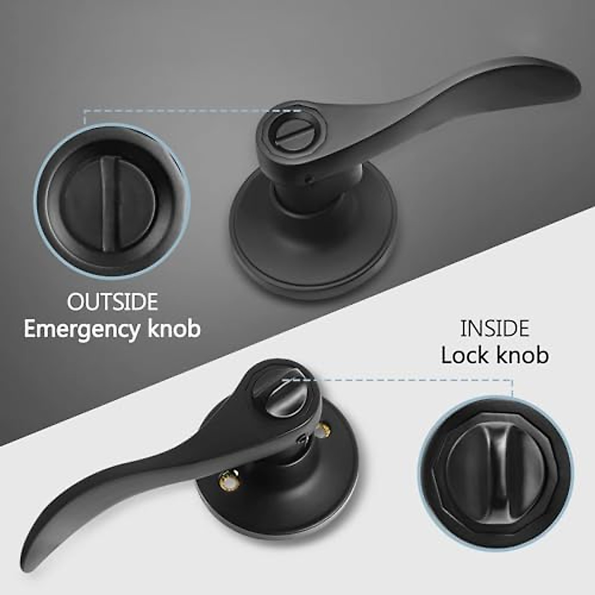 MONKEMON 5 Pack Black Door Handle Wave Style Privacy Door Lever for Bedroom & Bathroom, Interior Door Handle with Lock Keyless, Reversible Handles Set for Left & Right Door