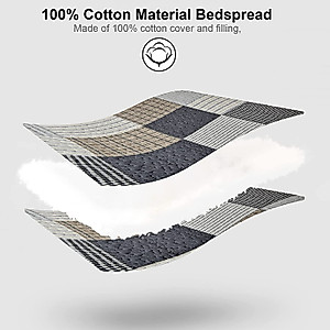 Ycosy King Size Quilt Set Bedding Plaid Patchwork Bedspread Set Soft Lightweight Quilt Bedspread Bedding Black White Grey Plaid Stripe Modern Quilts Patchwork Coverlet Mens Home Quilt for King Bed