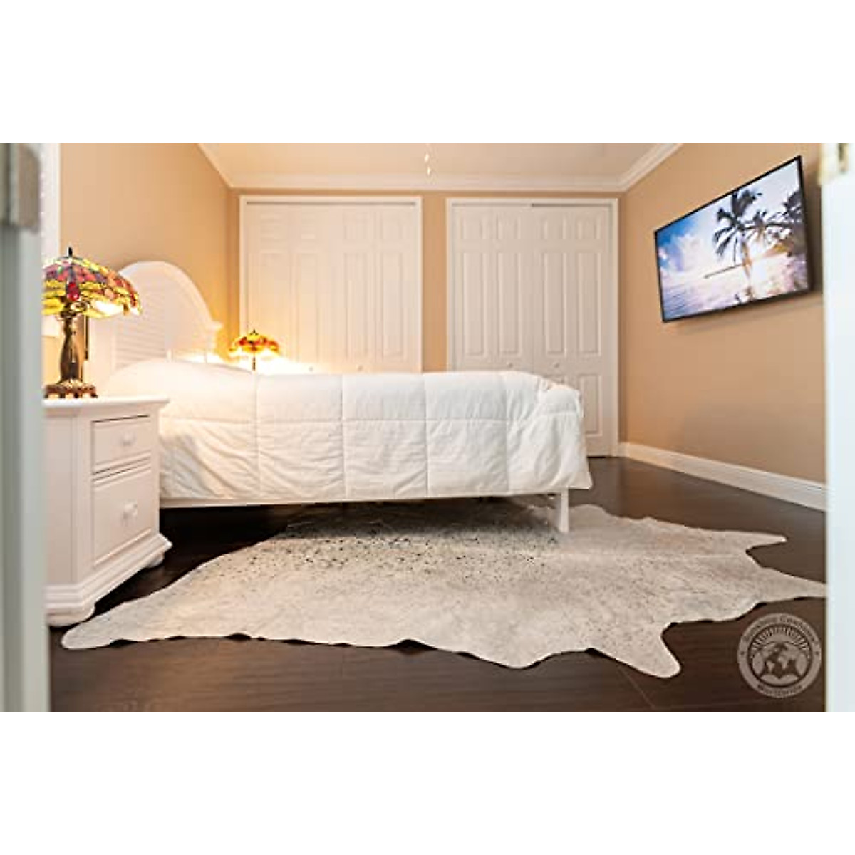 Genuine Metallic Silver On Off White Cowhide Rug 6 x 8 ft. 180 x 240 cm