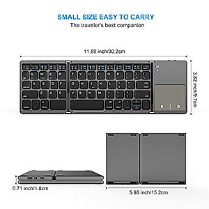 VssoPlor Foldable Bluetooth Keyboard with Touchpad, Dual Modes USB Wired Folding Wireless, Portable Mini Pocket Size Travel Keyboard for Android Tablet Windows-Dark Gray