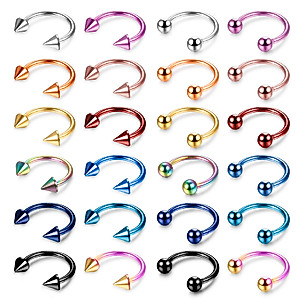 JOERICA 24-30PCS 16G Horseshoe Septum Rings Stainless Steel Nose Circular Barbells Rings Cartilage Tragus Helix Eyebrow Daith Earring Piercings Body Jewelry Ball and Arrow 8mm/10mm