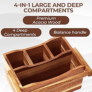PANDAWOOD Acacia Wood Silverware Caddy - Outdoor Utensil Holder for Parties, Camping & Picnics