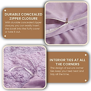 MEGO Luxury Shaggy Plush Duvet Cover Set, Soft 3 Pieces Fluffy Faux Fur Comforter Cover Set, Fuzzy Bedding Set Lavender Lilac(1 Furry Duvet Cover + 2 Pillow Shams), Zipper Closure(Queen, Orchid)