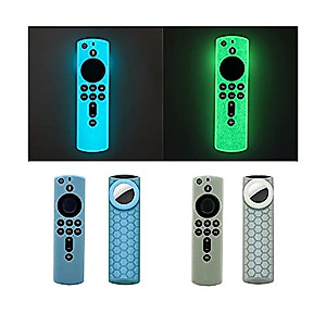 [2 Pack] Fir-Stick Remote Cover Case with Airtag Holder (Glow in The Dark) Compatible with Fir TV Stick 4K,Tracker Cover for Tile Sticker 2020 and Airtag 2021 (Green & Sky Blue)