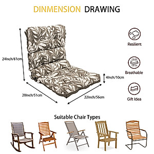 Sunshine Outdoor 44''x22''x4 Indoor/Outdoor High Back Chair Cushions,seat/Back Chair Cushions,All-Weather Deep Seating Rocking Chair Patio Garden Chaise Lounge Sun Lounger 2 Sets Grey Leaves