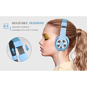 AUSDOM Lightweight Over-Ear Wired HiFi Stereo Headphones with Built-in Mic Comfortable Leather Earphones- Blue