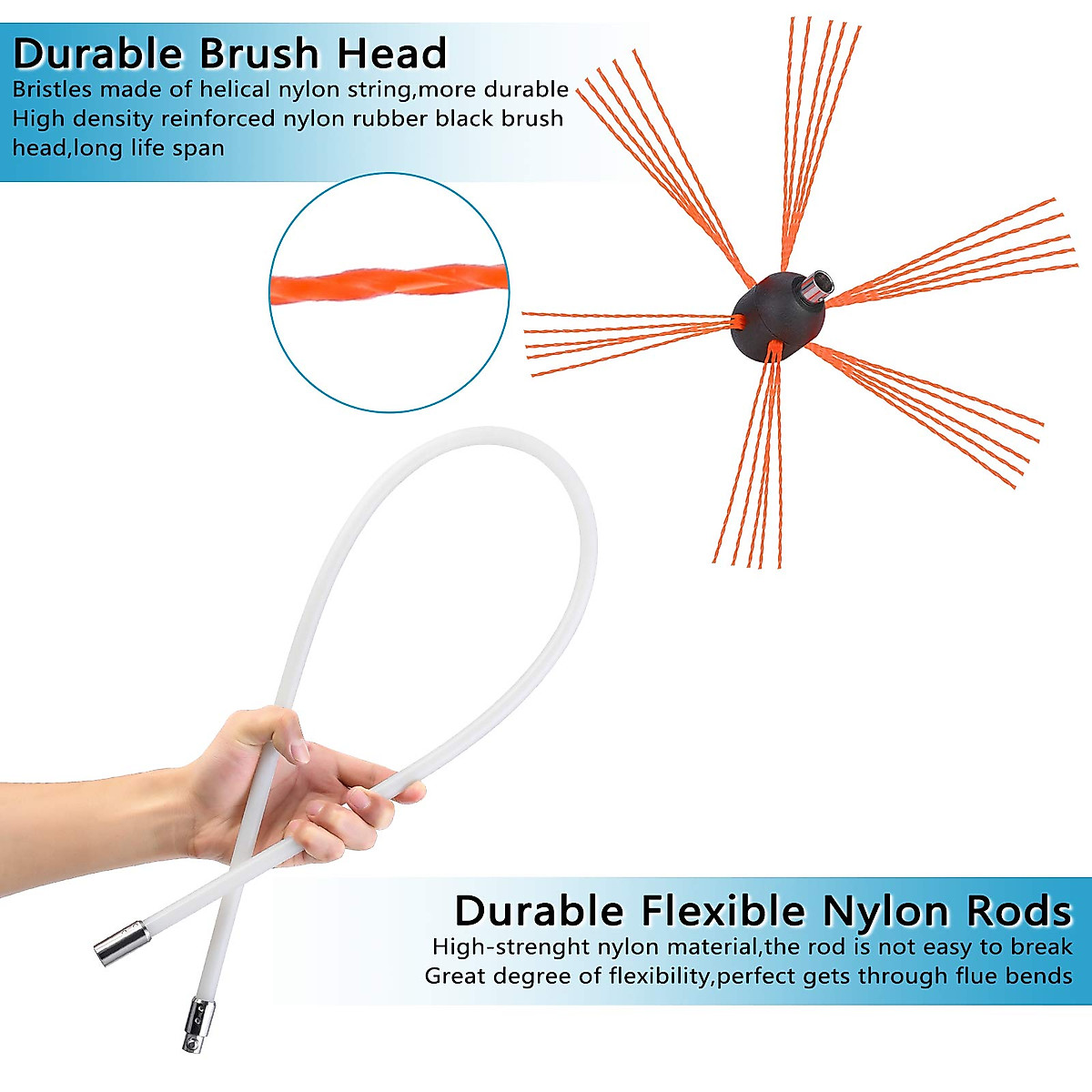 33FT Chimney Sweep Kit Reusable Fireplace Cleaning Tool Vent Cleaner Brush with Extension Flexible Nylon Rods,Chimney Sweeping Rotary Brushes Tools for Home Fireplace Flue(10Rods)