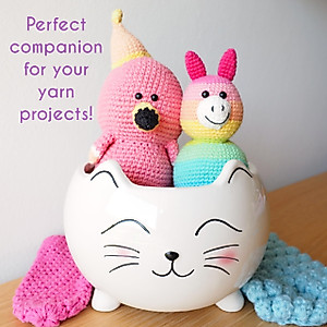 Cat Yarn Bowl for Knitting - Cute Ceramic Knitting Bowl Extra Large - Ceramic Yarn Bowl Crochet Accessories Yarn Holder Storage Gift for Knitters Funny