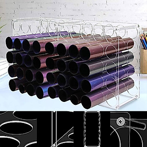 Qivine Vinyl Holder Craft Organizers and Storage, 2Pcs Craft Storage Vinyl Roll Holder with 25 Holes, Acrylic Craft Room Storage and Organization for Scrapbook