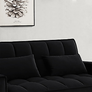 JEEOHEY Sleeper Sofa Couch w/Pull Out Bed, 55" Modern Velvet Convertible Sleeper Sofa Bed, Small Love seat Sofa Bed with 2 Pillows & Side Pockets for Small Space, Living Room, Apartment, Black