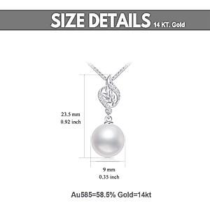SISGEM 14k White Gold Diamond Leaves Freshwater Cultured Pearl Necklace, 14k Gold Wheat Chain and Pendant, 16-18 Inches
