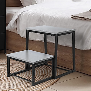 LIANTRAL Step Stool for Adults Kids, Sturdy Metal Frame Wooden Board Step Stool Helper, Supports Up to 350lb, Foot Stool, 2 in1 Step Stool for High Bed Kitchen Bathroom, Grey