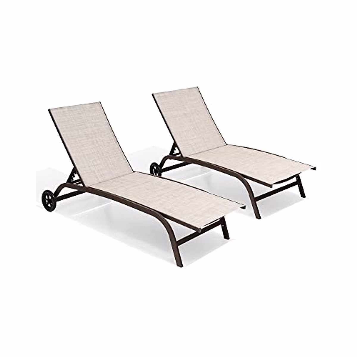 Crestlive Products Aluminum Chaise Lounge Chairs with Wheels Outdoor Adjustable Recliner Five-Position and Full Flat Tanning Chair All Weather for Patio, Beach, Yard, Pool (2PCS Beige)