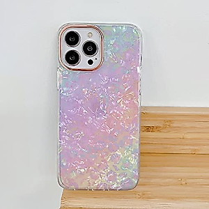 YeLoveHaw Designed for iPhone 14 Pro Case for Women Girls, Pink Purple Pearly-Lustre Shell, Colorful Glitter Powder Leopard Print, Slim Hard Protective Cover for iPhone 14Pro (Shiny Leopard)