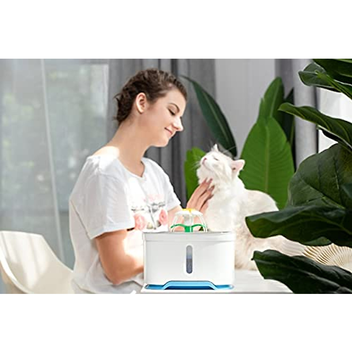 Generic Pearl Garden Rectangular Shaped Pet Fountain 2.5L Large Capacity Stainless Steel Tray (Blue) PD998