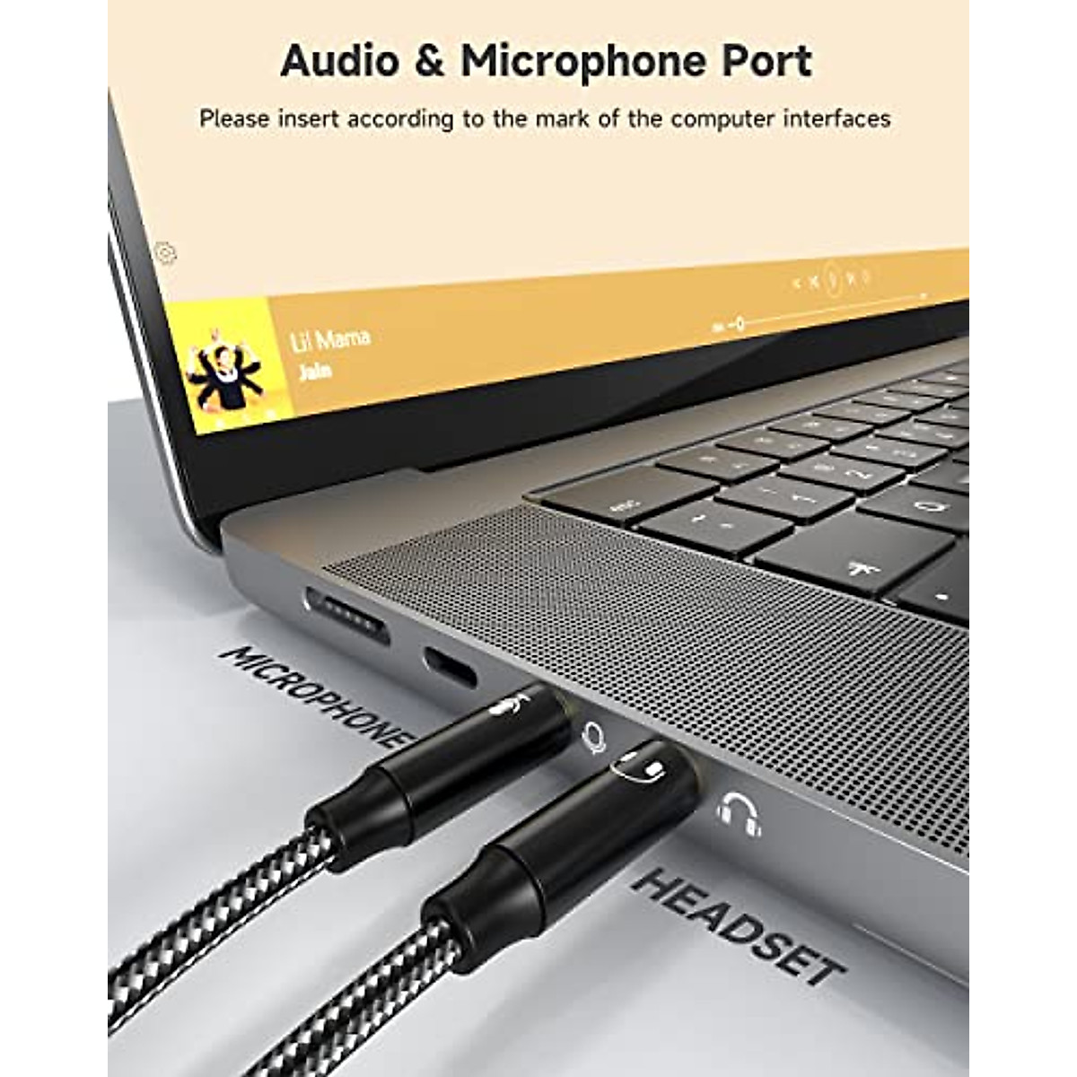 ZOOAUX Headphone Splitter Mic Cable for Computer, 3.5mm Headphone Mic Stereo Y Splitter, Headset 3.5mm Female to 2 Dual Male Microphone Audio Jack Stereo Jack to Gaming Speaker PC Adapter