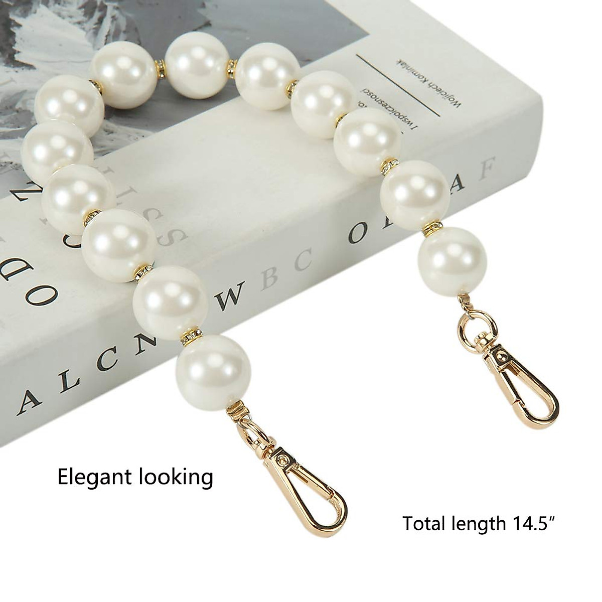 Xiazw Elegant Bead Pearl Handle Strap Chain Charms Accessory for Women Handbag,Purse,Clutch (Gold)