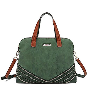 DESTINY BY NICOLE LEE Dome Satchel Crossbody Bag with Adjustable Shoulder Strap Stud Fashion Handbag Suede Eco Leather for Women Girls NK12300 Green