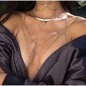 Blindery Rhinestone Chain Bra Sexy Gold Body Chain Bikini Body Jewelry Bra Jewelry Party Rave for Women