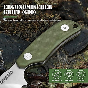 Omesio Neck Knife, Full Tang EDC Knife Necklace for Men, 5.82" Fixed Blade Knife with Kydex Sheath and Clip, Nessmuk Blade Small Knife D2 Steel G10 Handle for Outdoor, Survival, Camping