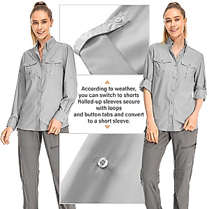 Women's Quick Dry Sun UV Protection Convertible Long Sleeve Safari Shirts for Hiking Camping Fishing Sailing#5070 Light grey,L
