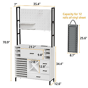 PAKASEPT Craft Organizers and Storage Cabinet Compatible with Cricut Machines, Cricut Accessories Craft Table with Power Outlet, Pegboard, Vinyl Holders for Craft Room Home Furniture