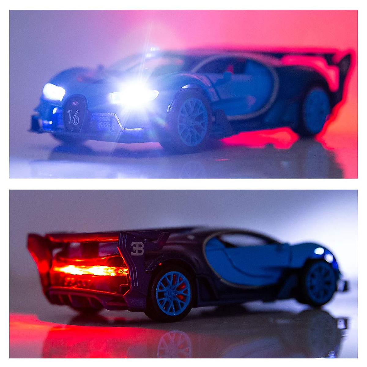 BDTCTK Bugatti Vision GT Supercar 1/32 Zinc Alloy Die Casting Pull Back Car Model Toy Sound and Light for Boy Girl Gift (Bule)