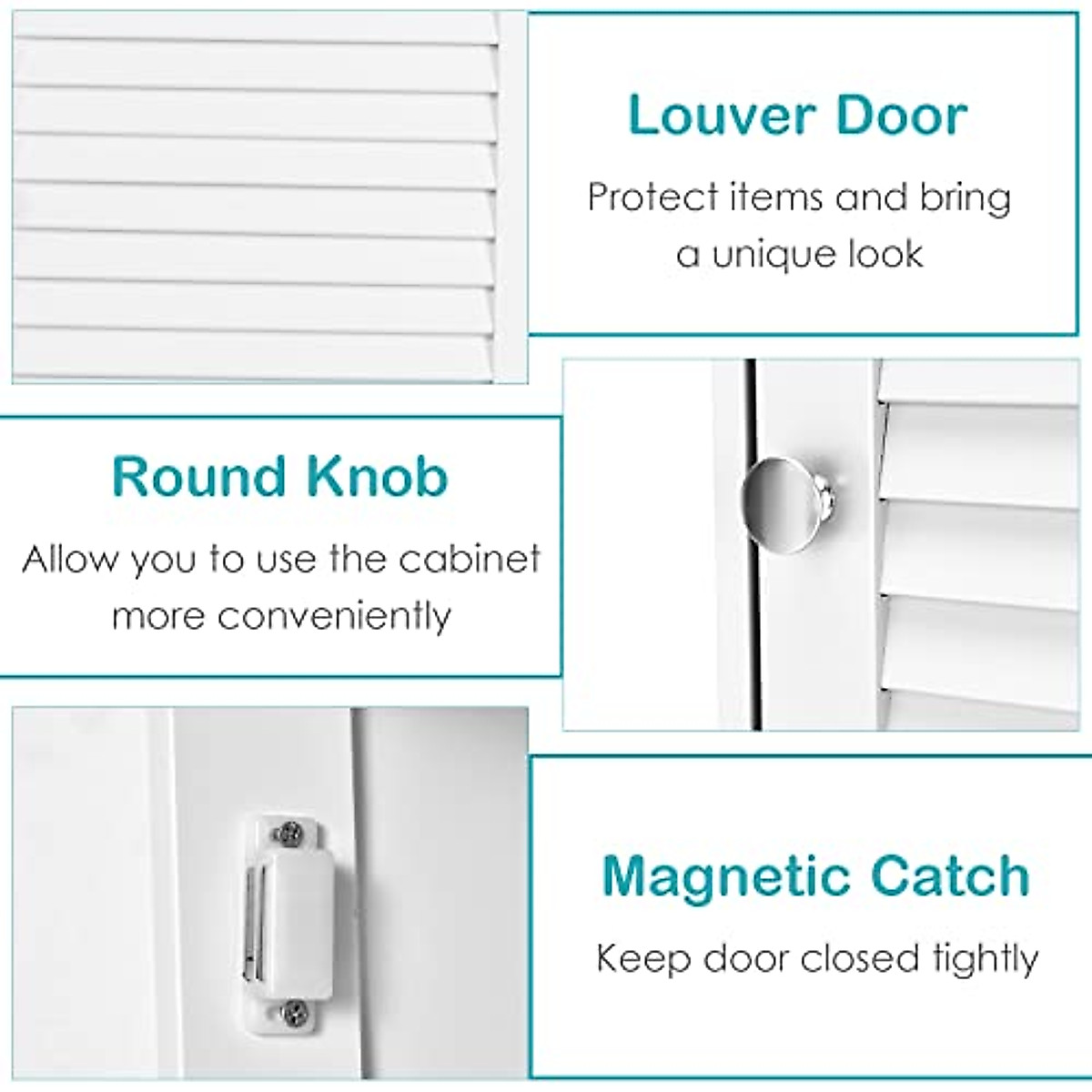 COSTWAY Bathroom Wall Cabinet, Large Capacity Storage Cupboard Cabinet w/Single Louver Door & Height Adjustable Shelf, Wood Wall Mounted Medicine Cabinet for Bathroom, Living Room, Kitchen (White)