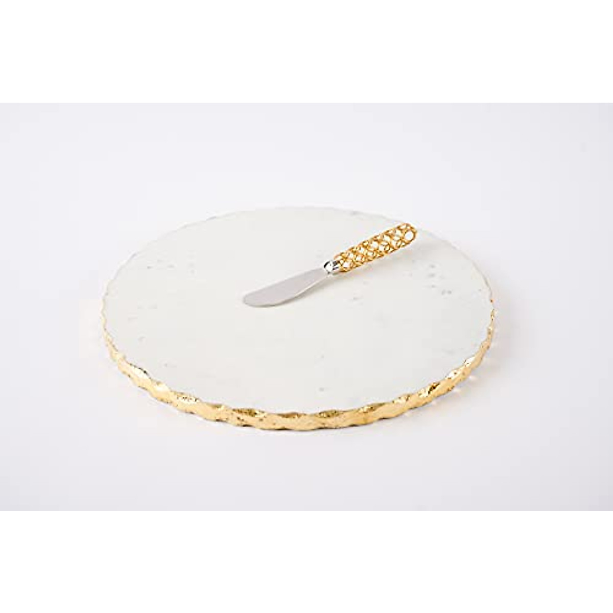 Mud Pie Gold Edge Marble Serving Board Set with Spreader, One Size, White
