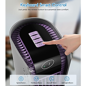 CONBOLA Portable Tower Fan, Bladeless Desk 16 Inch 10000mAh Battery Operated Rechargeable Fan Oscillating Standing Fan with 3 Speeds Timer LED Light, Small Personal Quiet Table Fans for Bedroom, Gray