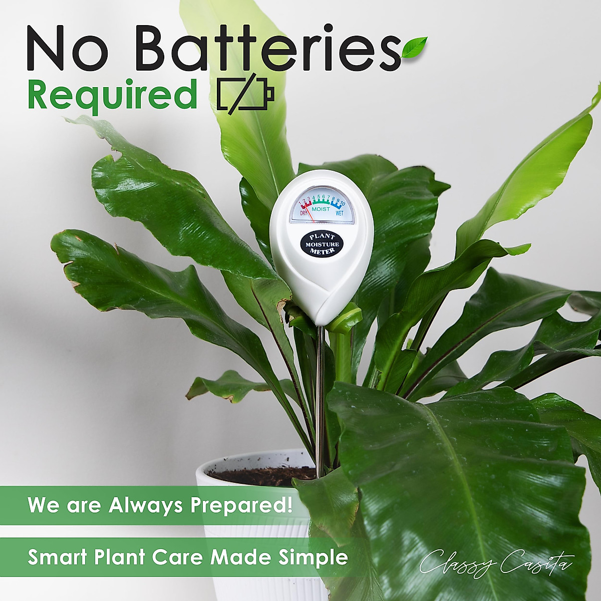 Classy Casita Soil Moisture Meter: Houseplant Care with eBook - Hydrometer Sensor For Plants - Essential Moisture Meter for Indoor & Outdoor Plants - Gardening Gadgets & Houseplant Accessories - White