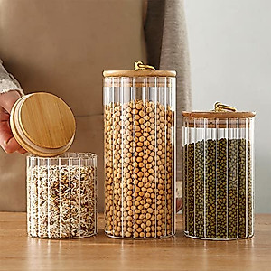 LUCKTE Glass Coffee Nuts Canister Airtight Storage Jar With Bamboo Lids Metal Handle Clear Glass Containers for Home Kitchen Storing Candy, Cookie, Pasta, Oatmeal, Spices (large)