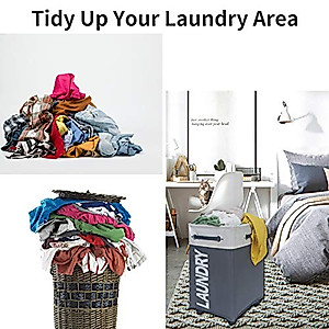 Cleversion Laundry Basket with Wheels-Waterproof Rolling Laundry Hamper –Dirty Clothes Hamper for Laundry(Dark Gray&Beige)