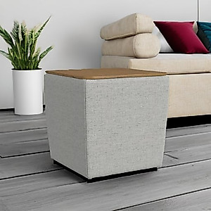 HomePop Home Decor Storage Ottoman with Wood Top|Upholstered Modern Square Storage Ottoman with Storage for Living Room & Bedroom, Gray Woven