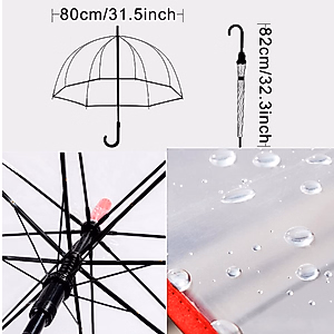 ThreeH Transparent Umbrella Lightwight Windproof Clear Bubble Dome with Easy Grip Handle for Women Kids Stick Rain Umbrella,Red