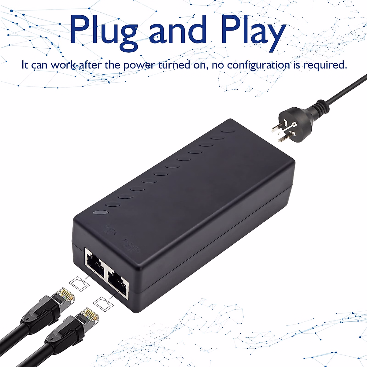 Gigabit PoE+ Injector Ethernet Adapter,10/100/1000Mbps, RJ45 30W, IEEE 802.3af/at Compliant, Up to 328 Feet，Plug & Play