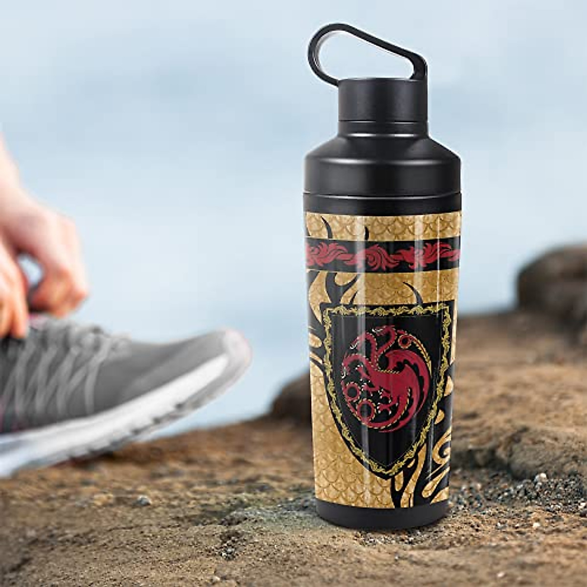 House of The Dragon OFFICIAL Scale Emblem 18 oz Insulated Water Bottle, Leak Resistant, Vacuum Insulated Stainless Steel with 2-in-1 Loop Cap