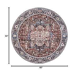 nuLOOM Harriet Vintage Medallion Fringe Area Rug - 5 Round Area Rug Traditional Blue/Multicolor Rugs for Living Room Bedroom Dining Room Kitchen