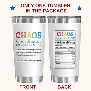 JEWOU Gifts for Women - Gifts for Boss Lady - Chaos Coordinator Gifts - Thank You Gifts for Coworker, Manager, Teacher - Birthday Gifts for Women Boss Day Gifts - 20 Oz Stainless Steel Tumbler