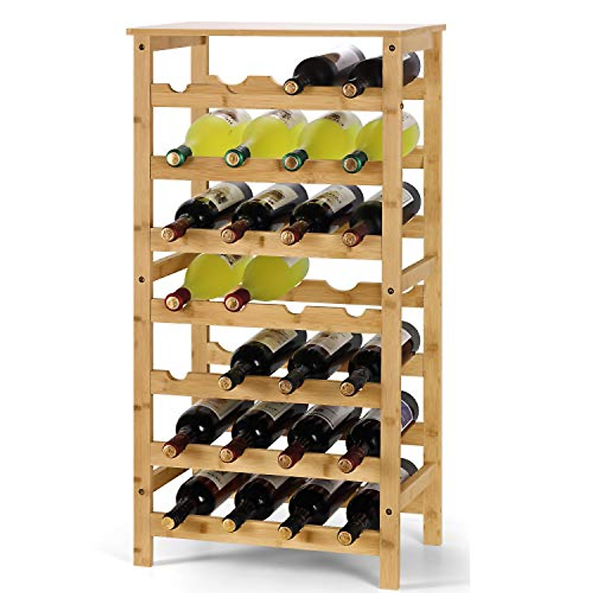 HYNAWIN Bamboo Wine Rack Freestanding Wine Storage Shelf Display Stand Perfect for Home Living Room Kitchen Bar (7 Tiers, 28-Bottles)