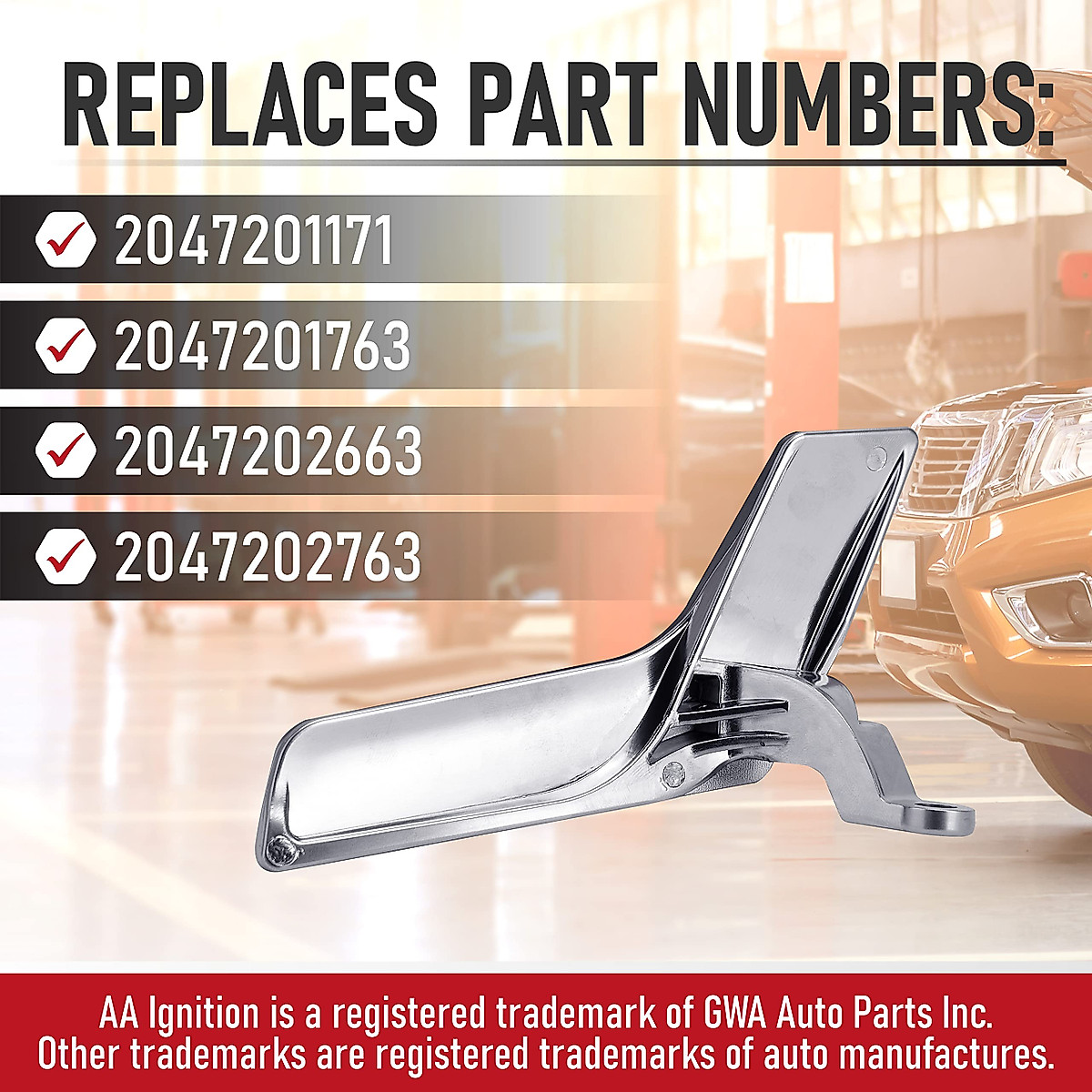 Interior Mercedes Door Handle Kit - Front Left or Rear Driver Side - Inner Handles Fit Mercedes-Benz Vehicles - W204, X204 C230, C250, C300, C350 - 2047201171, 2047201763, 2047202663 - Matte Silver