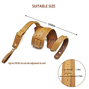 Jeereal Full Grain Genuine Leather Classic Retro Guitar Strap for Electric, Acoustic, and Bass Guitars (Dark Brown)