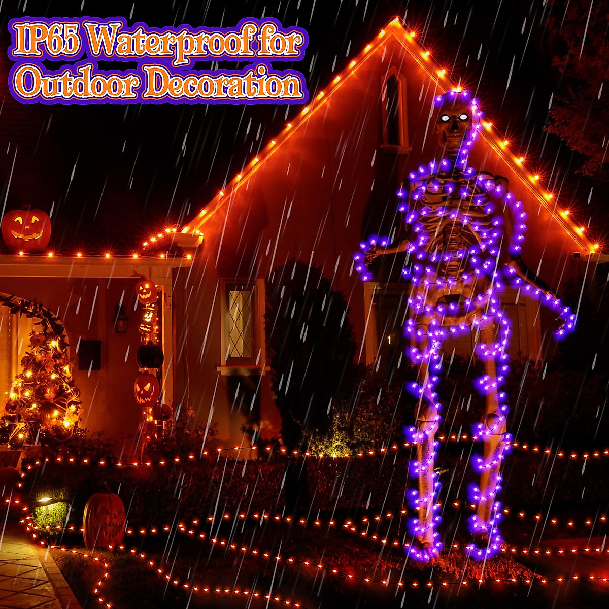 Hiboom 4 Pack Halloween Solar String Lights Outdoor, Each 33 Ft 100 LED 8 Modes Solar Orange Purple String Lights, Waterproof Black Copper Wire Fairy Lights for Halloween Home Patio Party Tree Decor