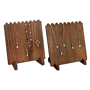 Ikee Design Set of 2 Wood Necklace Jewelry Display Stand for 8 Necklaces, Necklace Display Holder Organizer, Brown Color