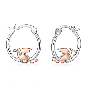 Hypoallergenic Dragon Earrings 925 Sterling Silver Small Animal Huggie Hoop Earrings for Sensitive Ears Dragon Jewelry Gifts for Women