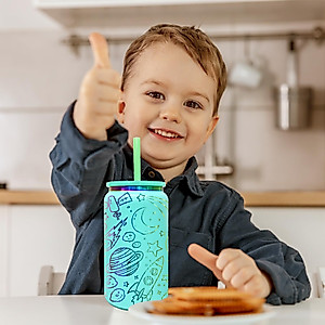 Glass Cups with Lids and Straws, 16 oz Stainless Steel Cups, Insulated Skinny Tumbler, Powder Coated Travel Mugs for Laser Engrave, Iced Coffee Cup for Smoothie Water DIY Gift (Mint Green,1 pack)