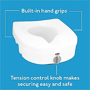Carex E-Z Lock Raised Toilet Seat, Adds 5 Inches to Toilet Height, Elderly and Handicap Toilet Seat with Handles - 5 Inch Toilet Seat Riser with Arms - Fits Most Toilets